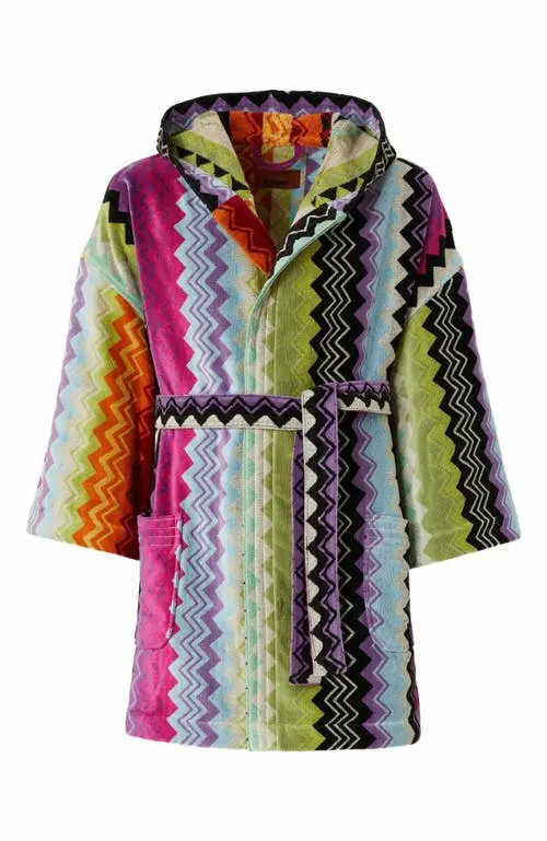Missoni Giacomo Bathrobe In Cotton Terry With Zigzag Pattern - Orange