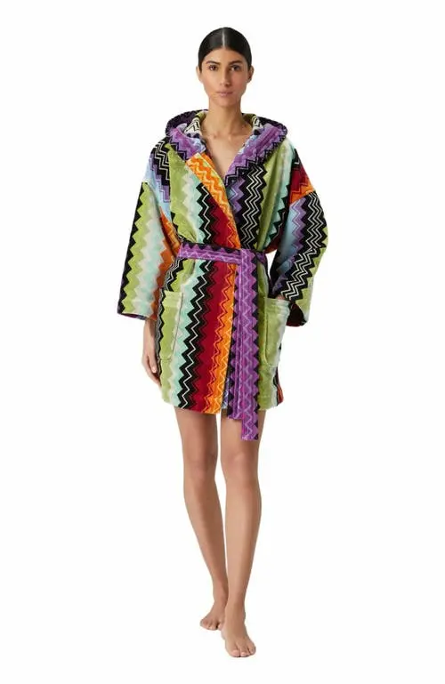Missoni Giacomo Bathrobe In Cotton Terry With Zigzag Pattern - Orange