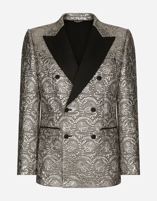 Dolce & Gabbana Sicilia Double-breasted Lamé Jacquard Tuxedo Jacket - Plateado