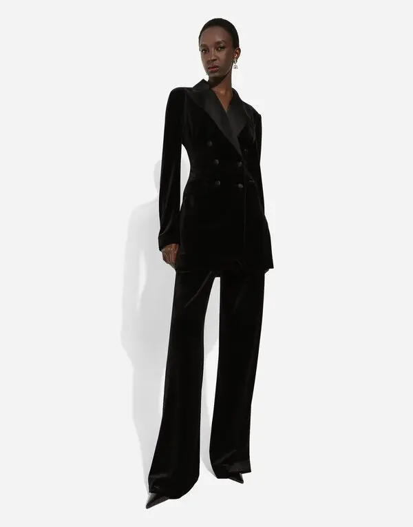 Dolce & Gabbana Double-breasted Velvet Turlington Jacket - Black