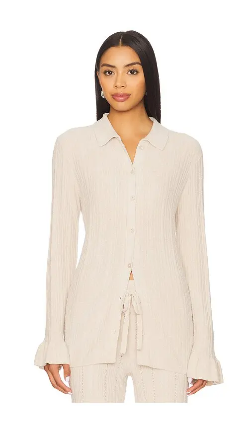 Barefoot Dreams Cozychic Ultra Lite Ribbed Ruffle Cuff Shirt - Stone
