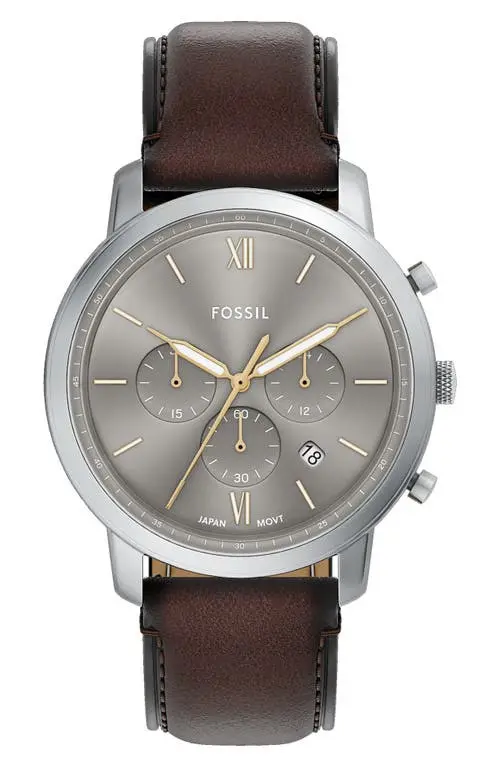 Fossil Neutra Chronograph Leather Strap Watch - Brown/grey