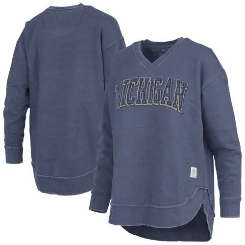 PRESSBOX Michigan Wolverines Westin Poncho V-neck Pullover Sweatshirt - Navy