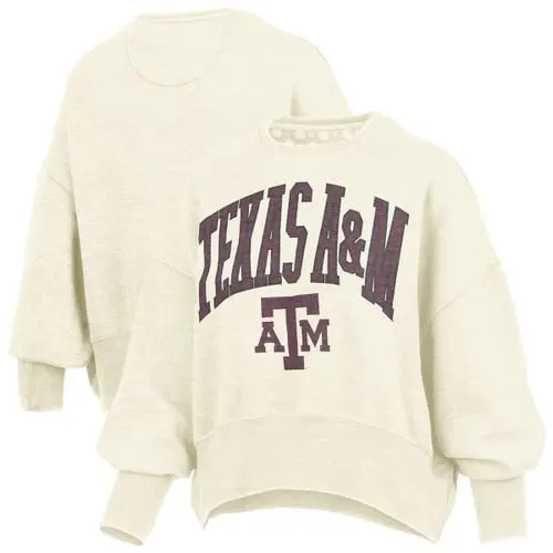 PRESSBOX Texas A&m Aggies Oversized Waist-length Crewneck Sweatshirt - Natural