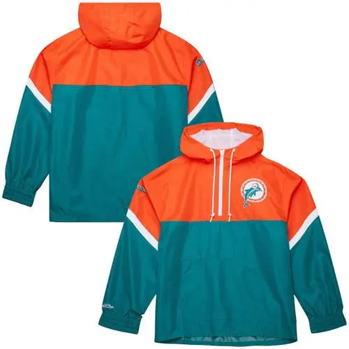Mitchell & Ness Miami Dolphins Tie Breaker Vintage Logo Lightweight Anorak Half-zip Windbreaker - Orange