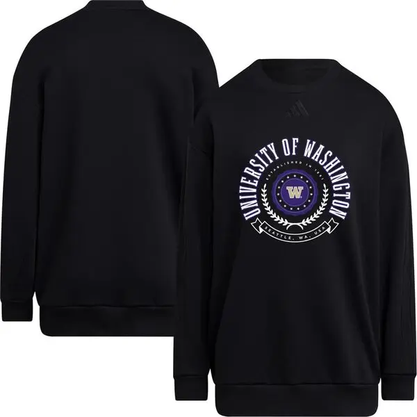 Adidas Washington Huskies Oversized Crewneck Pullover - Black