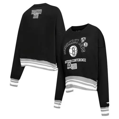 PRO STANDARD Brooklyn Nets Area Code Cropped Pullover Sweatshirt