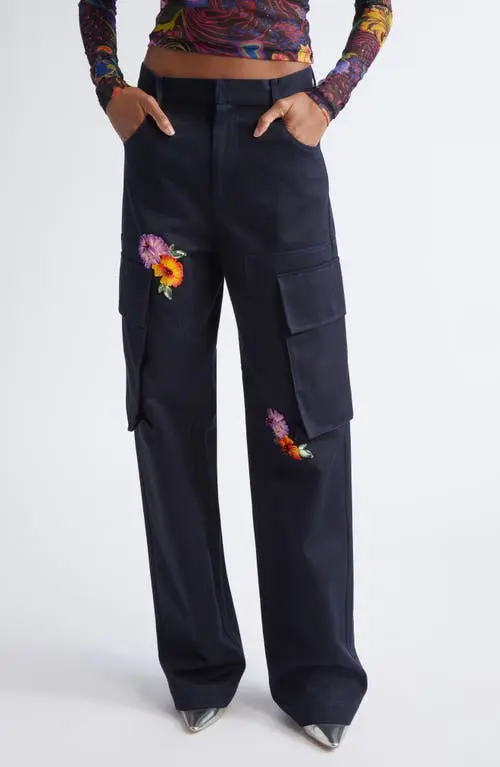 AREA Flower Embellished Straight-leg Cargo Pants