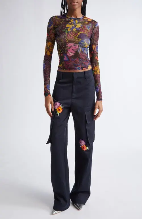 AREA Flower Embellished Straight-leg Cargo Pants