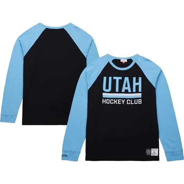 Mitchell & Ness Light Blue Utah Mammoth Legendary Slub Long Sleeve Raglan T-shirt - Black