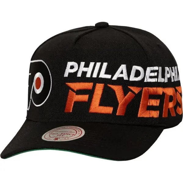 Mitchell & Ness Philadelphia Flyers Busted Logo Wordmark Wrap-around Pro Pinch Adjustable Cap - Black