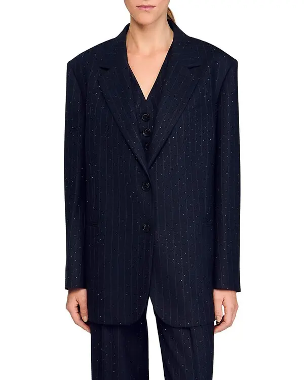 Sandro Striped Rhinestone Suit Jacket - Navy Blue