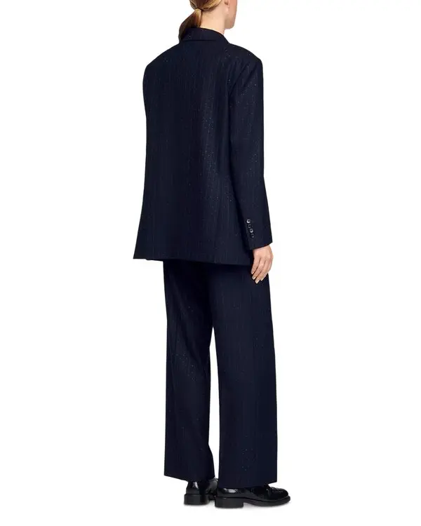 Sandro Striped Rhinestone Suit Jacket - Navy Blue