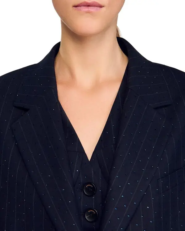 Sandro Striped Rhinestone Suit Jacket - Navy Blue