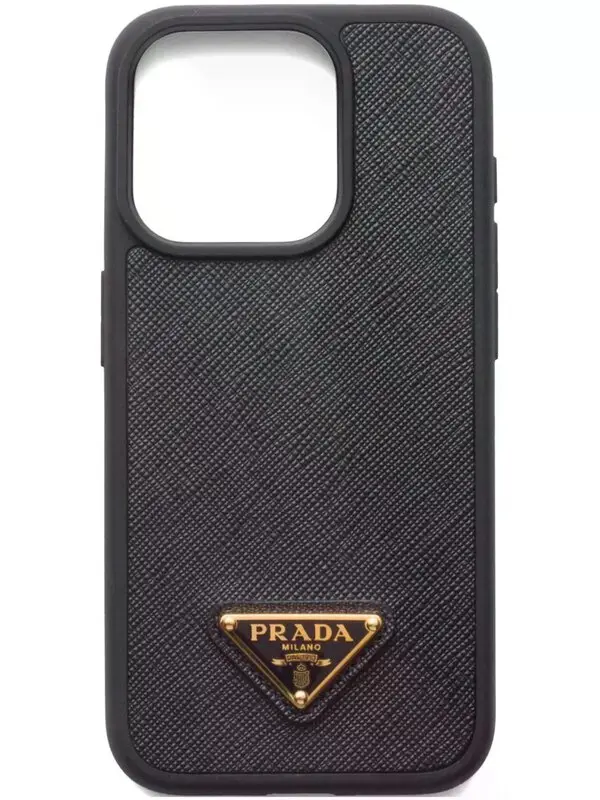 Prada Triangle-logo Iphone 15 Pro Case - Black