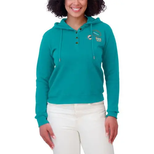 WEAR BY ERIN ANDREWS Miami Dolphins Waffle Hoodie Pullover Top - Aqua