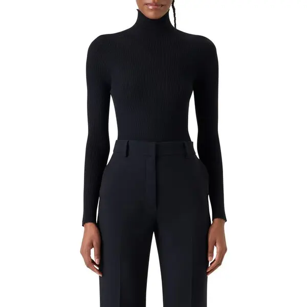 Akris Cashmere & Silk Rib Funnel Neck Sweater - Black