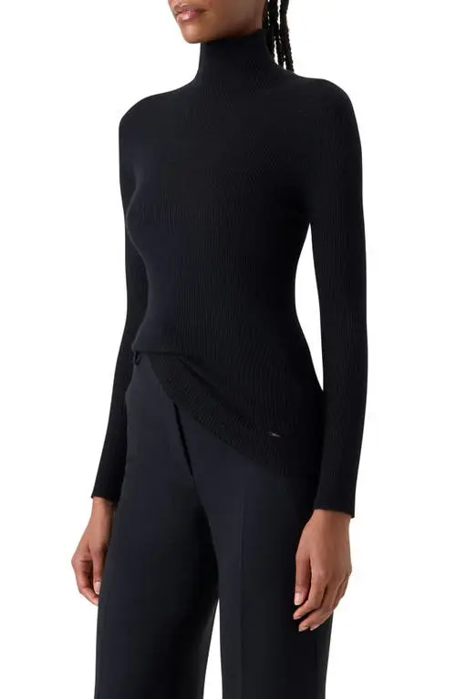 Akris Cashmere & Silk Rib Funnel Neck Sweater - Black