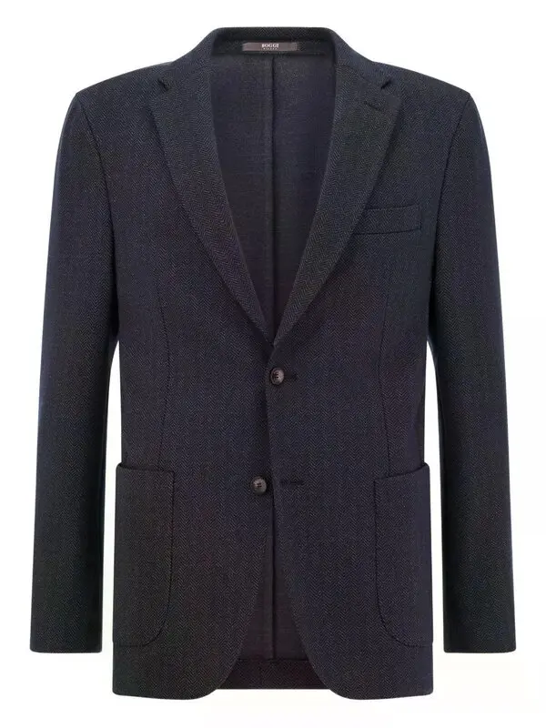 Boggi Milano Herringbone Cotton-blend Blazer - Navy Blue