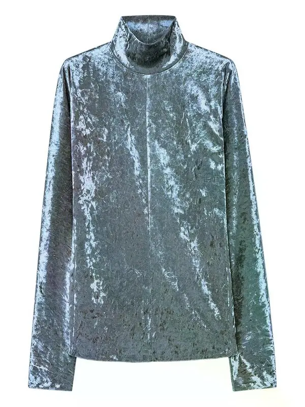 FORTE_FORTE Crushed Velvet High-neck Top - Blue