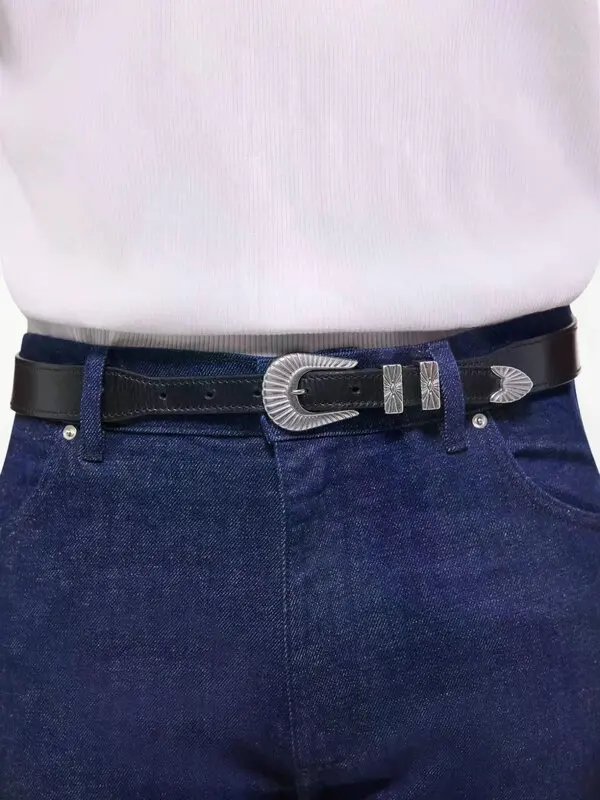 FURSAC Leather Belt With Engraved Silver-tone Buckle