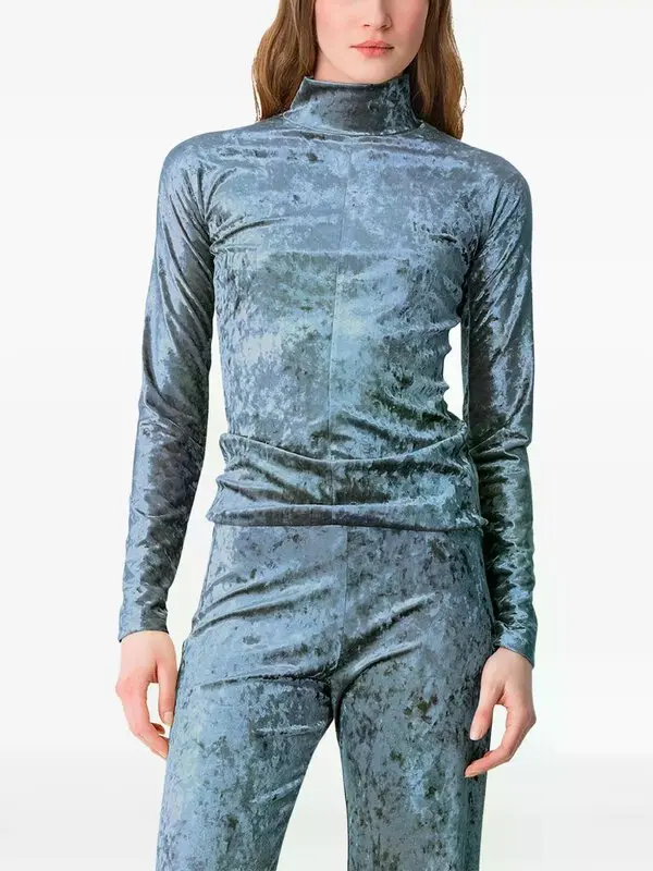 FORTE_FORTE Crushed Velvet High-neck Top - Blue