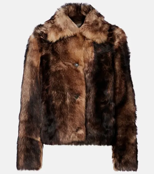 YVES SALOMON Shearling Jacket With Classic Collar - Brown