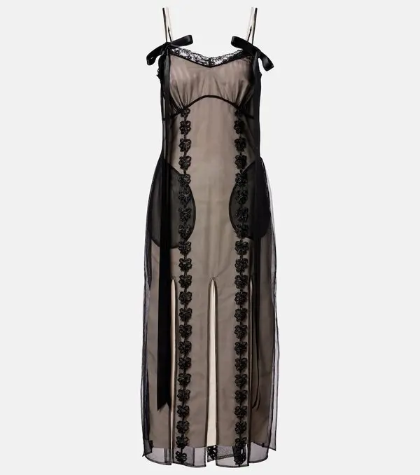 Simone Rocha Lace-trimmed Sheer Midi Dress - Black