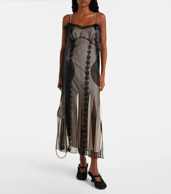 Simone Rocha Lace-trimmed Sheer Midi Dress