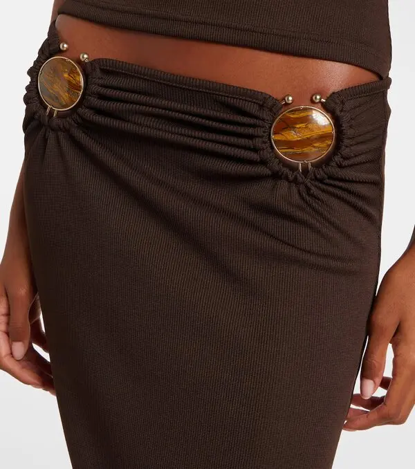 Christopher Esber Gathered Maxi Skirt With Natural Stone Embellishments - Brown