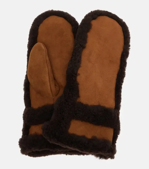 YVES SALOMON Shearling-trimmed Leather Mittens - Brown