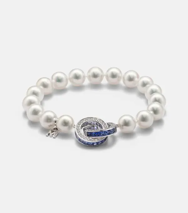 Mikimoto 18kt White Gold Bracelet With Sapphires And Pearls - Silver