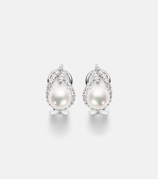 Mikimoto 18kt White Gold Earrings With Pearls And Diamonds - Silver