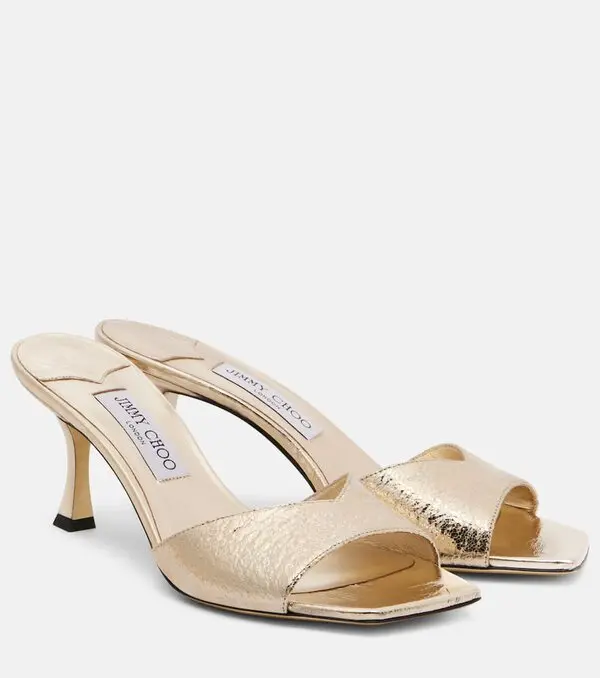 JIMMY CHOO Skye 70 Metallic Mules - Gold