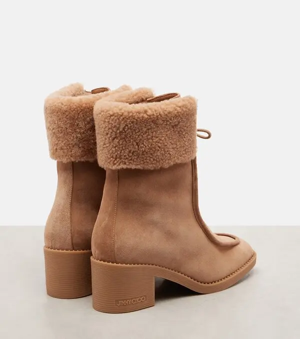 JIMMY CHOO Hali Shearling-trimmed Suede Ankle Boots - Beige
