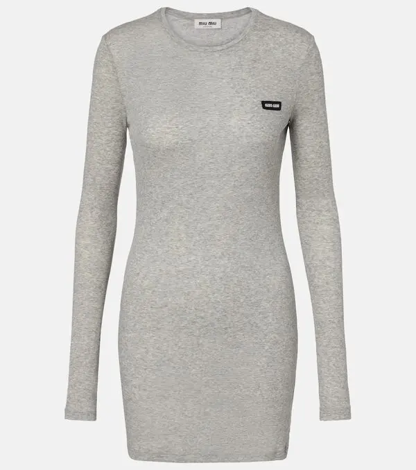 Miu Miu Cotton Jersey Minidress - Grey