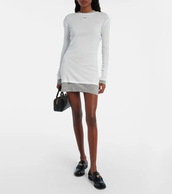 Miu Miu Cotton Jersey Crewneck Mini Dress - Grey