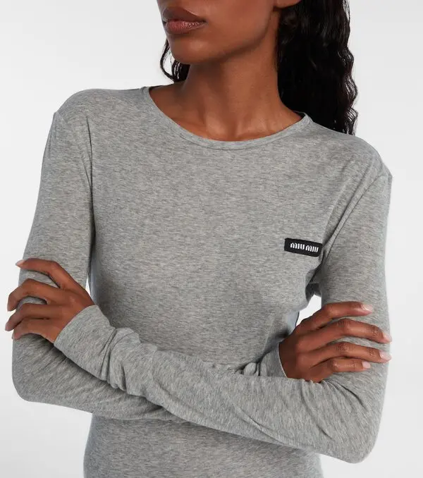 Miu Miu Cotton Jersey Crewneck Mini Dress - Grey