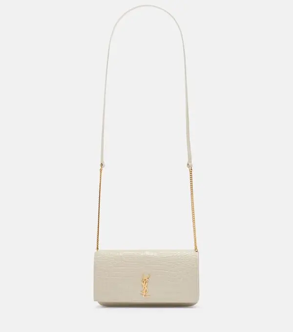 Saint Laurent Cassandre Mini Leather Phone Pouch - White