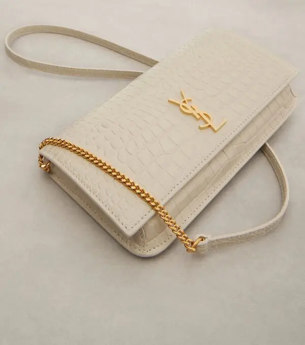 Saint Laurent Cassandre Mini Leather Phone Pouch - White