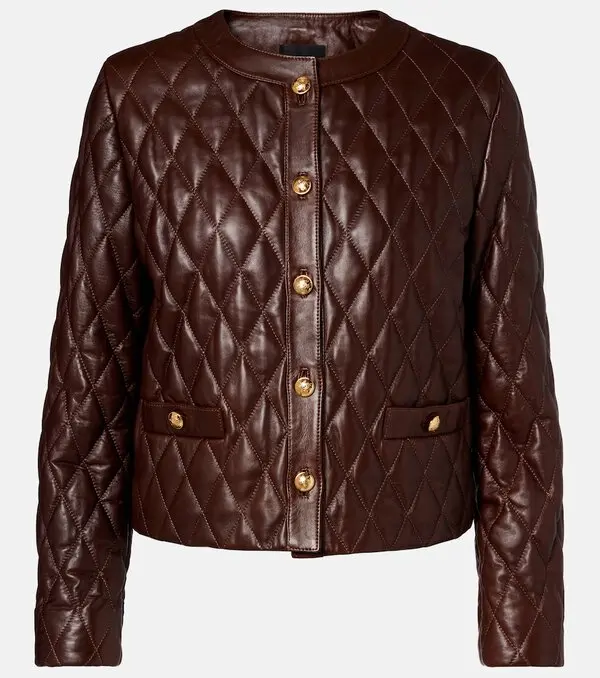 NILI LOTAN Amy Cropped Quilted Leather Jacket - Brown