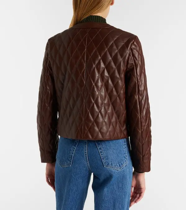 NILI LOTAN Amy Cropped Quilted Leather Jacket - Brown