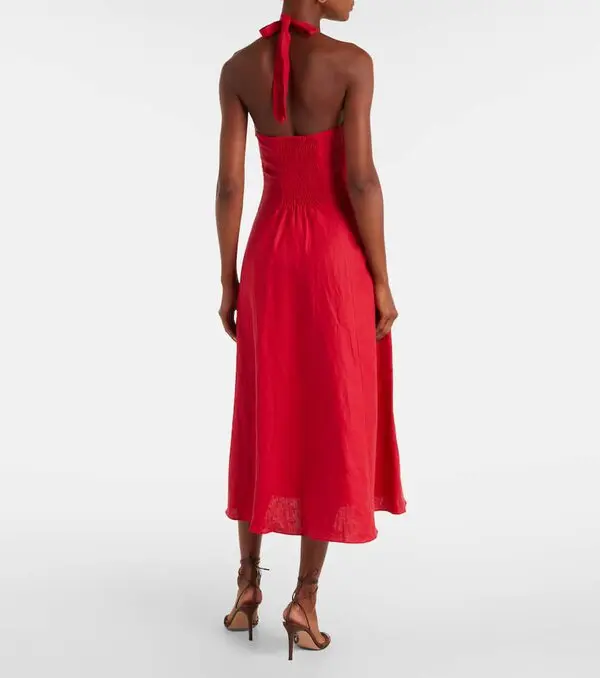 Faithfull The Brand Printed Halter Midi Dress - Red | Editorialist