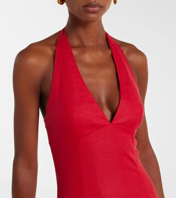 Faithfull The Brand Printed Halter Midi Dress - Red | Editorialist