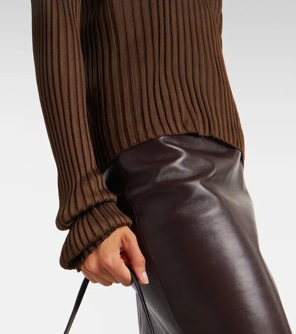Khaite Vin Ribbed-knit Sheer Polo Shirt - Brown