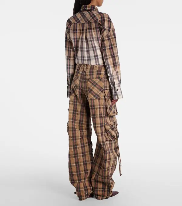 Attico Checked Cotton Flannel Cargo Pants