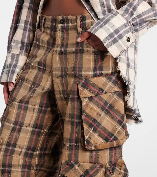 Attico Checked Cotton Flannel Cargo Pants