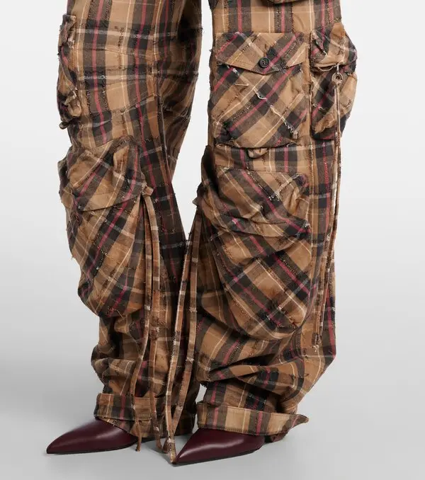 Attico Checked Cotton Flannel Cargo Pants