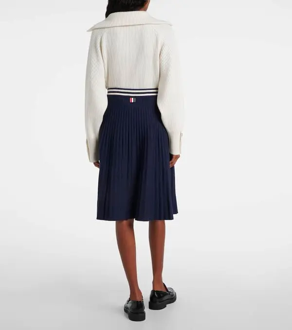 Thom Browne Plissé Wool-blend Midi Skirt