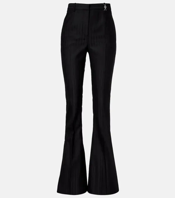 Versace Embellished Pinstripe Wool Flared Pants
